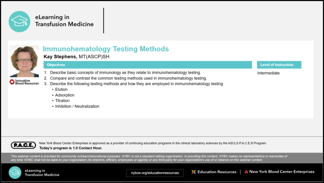 eLearning in Transfusion Medicine - New York Blood Center Enterprises