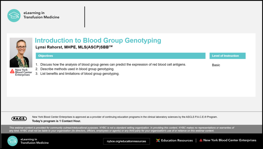 Blood Group Genotyping - New York Blood Center Enterprises